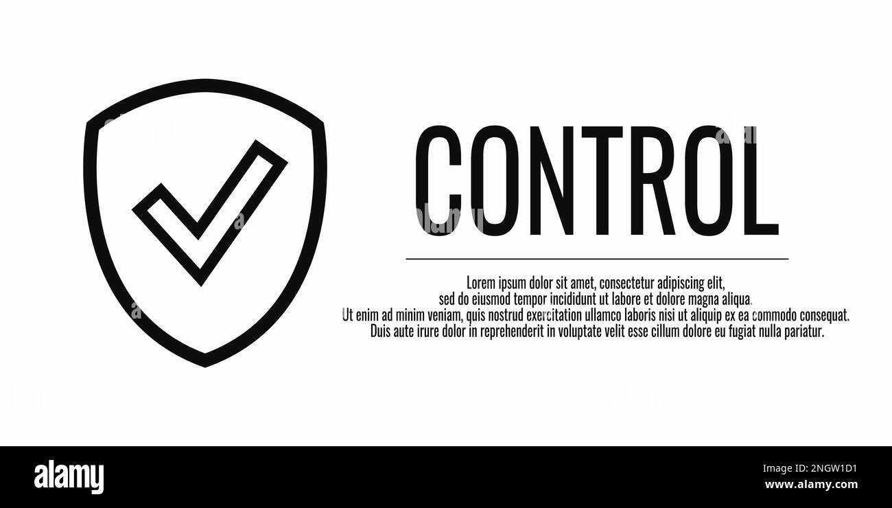 Black word CONTROL. Banner shield check mark icon. Protect it connect ...