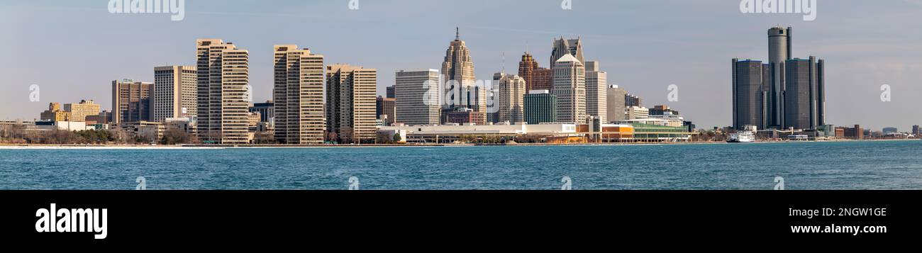 Downtown Detroit Panoramic, Detroit, Michigan, USA, America Stock Photo ...