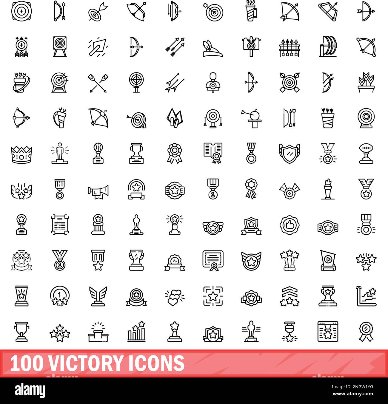100 victory icons set. Outline illustration of 100 victory icons vector ...