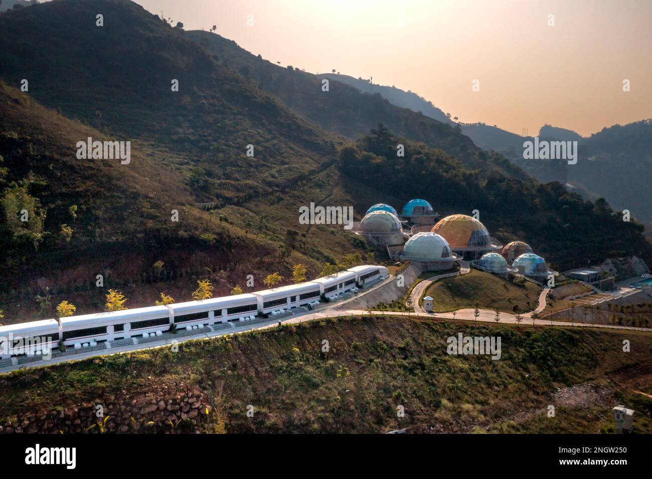 A four-star hotel designed in the shape of a train at Moc Chau Island ...