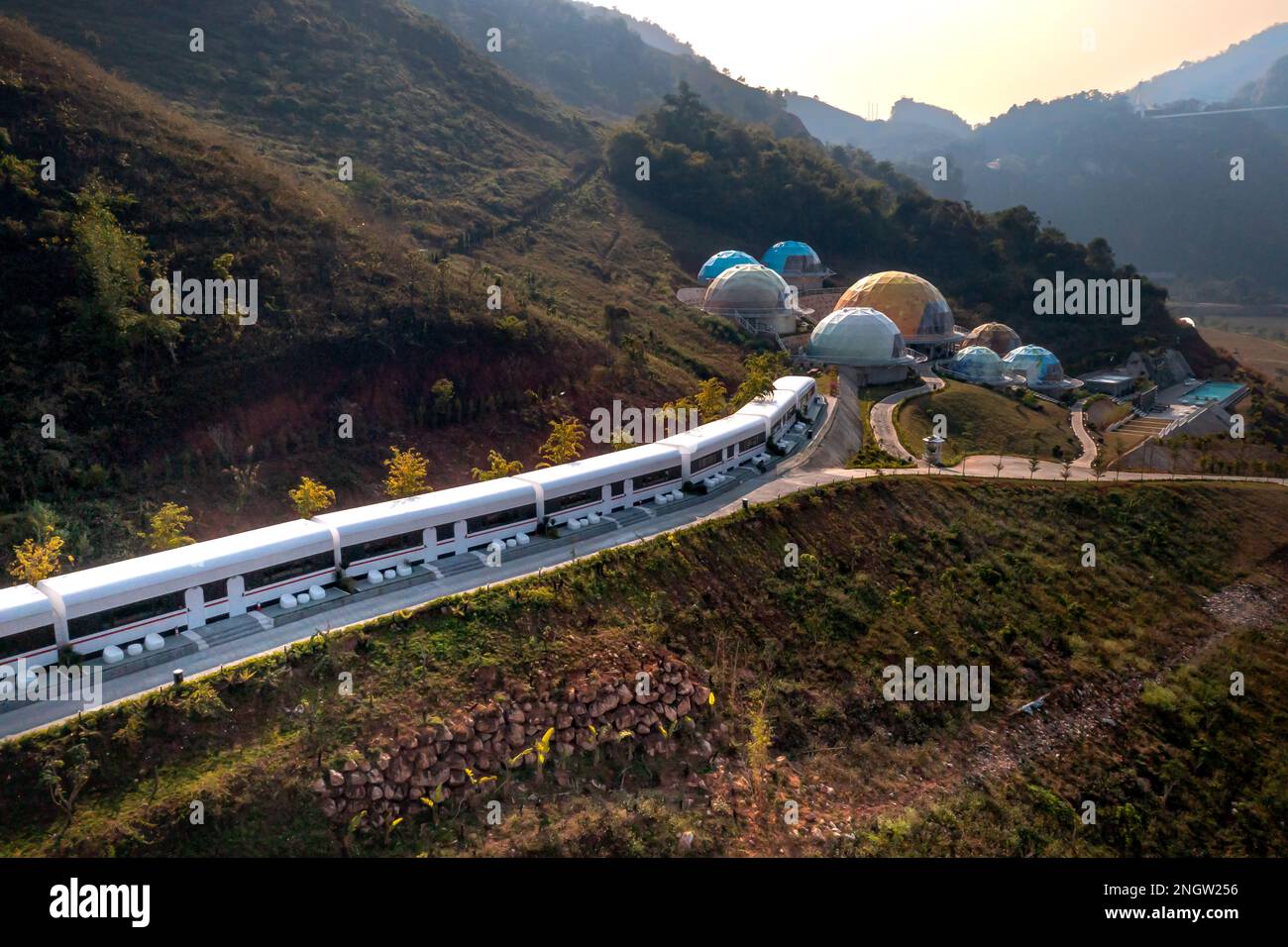 A four-star hotel designed in the shape of a train at Moc Chau Island ...