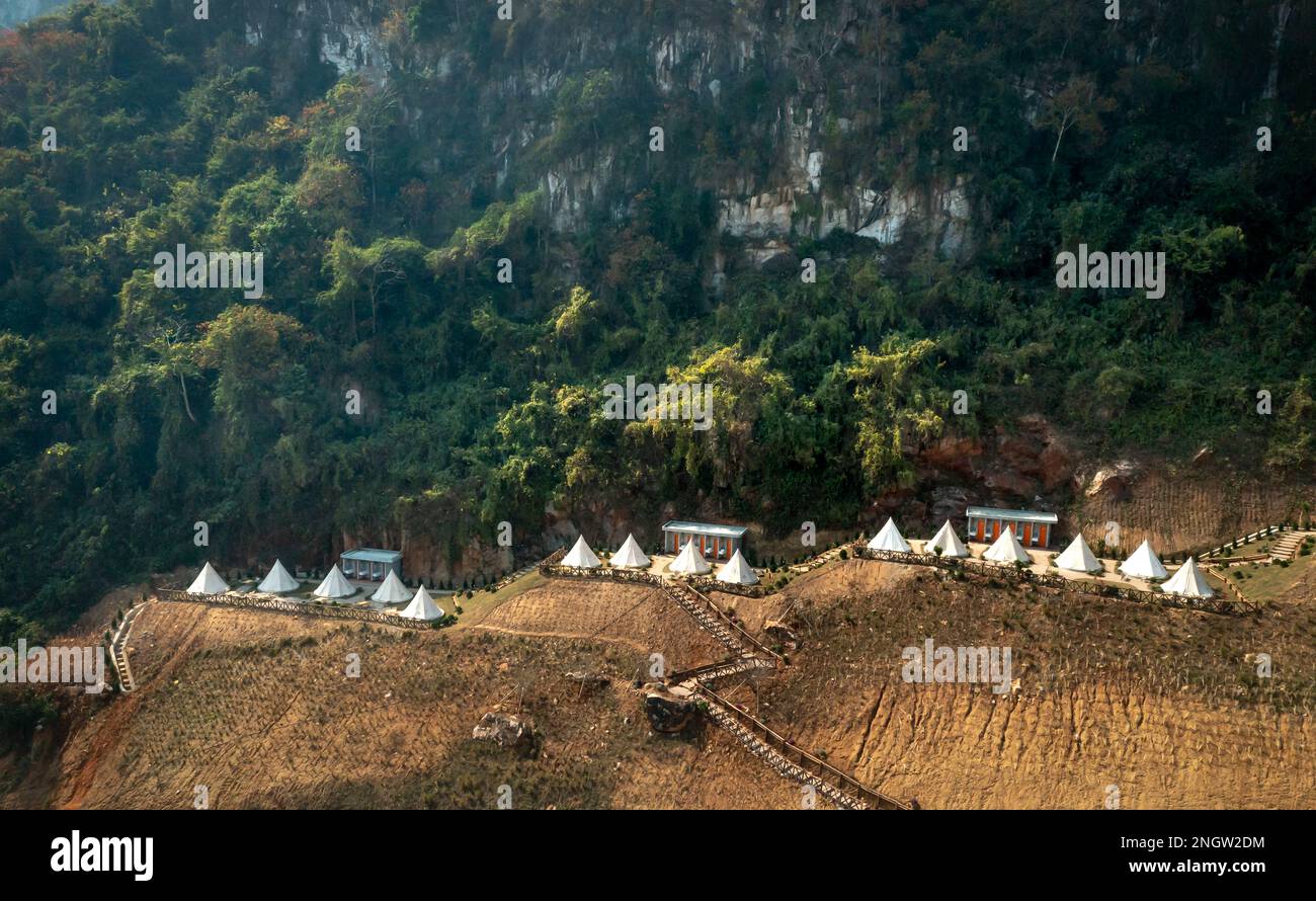 Camping area at Moc Chau Island tourist complex in Moc Chau district ...
