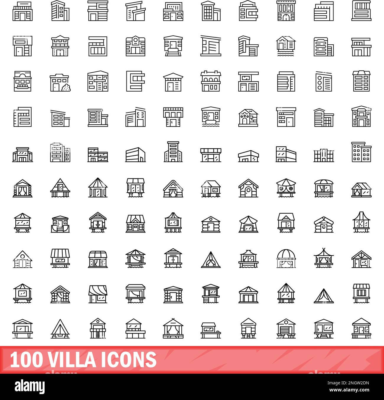 100 villa icons set. Outline illustration of 100 villa icons vector set ...