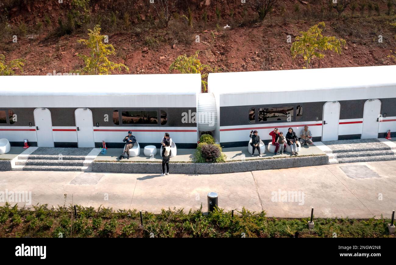 A four-star hotel designed in the shape of a train at Moc Chau Island ...