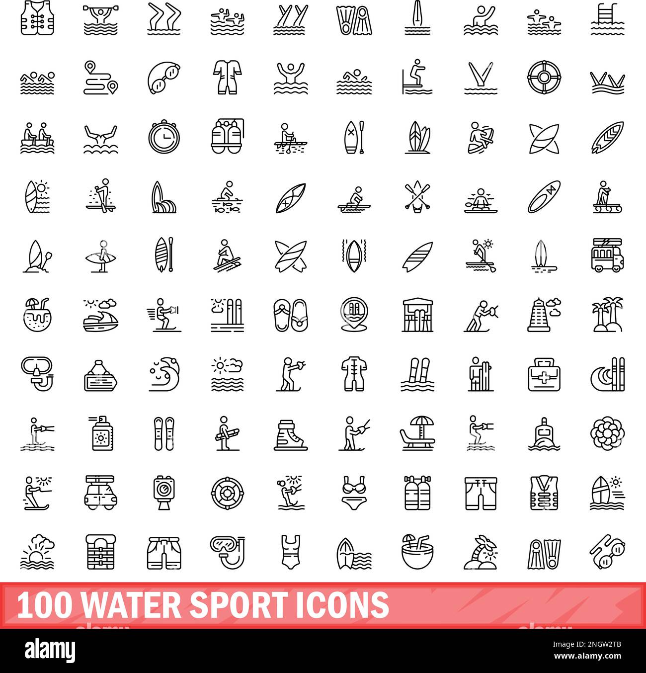 100 water sport icons set. Outline illustration of 100 water sport ...