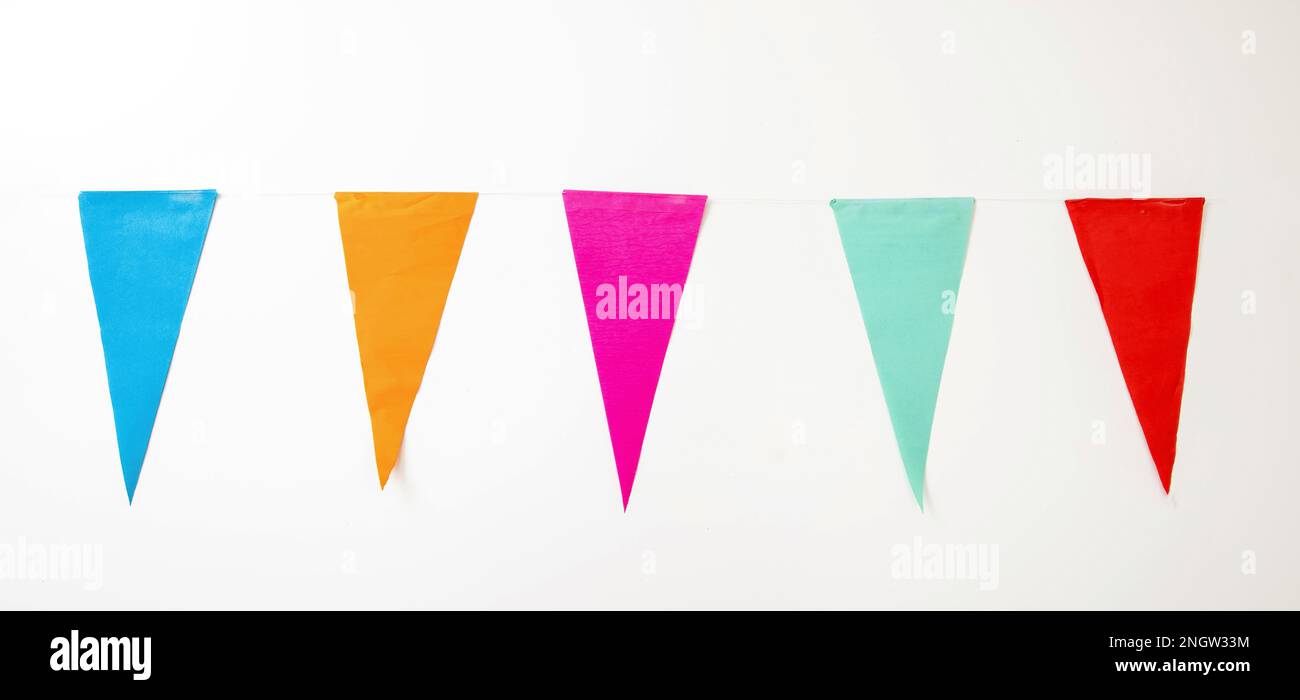 Carnival party, garland, colorful triangle flag hanging at string on ...