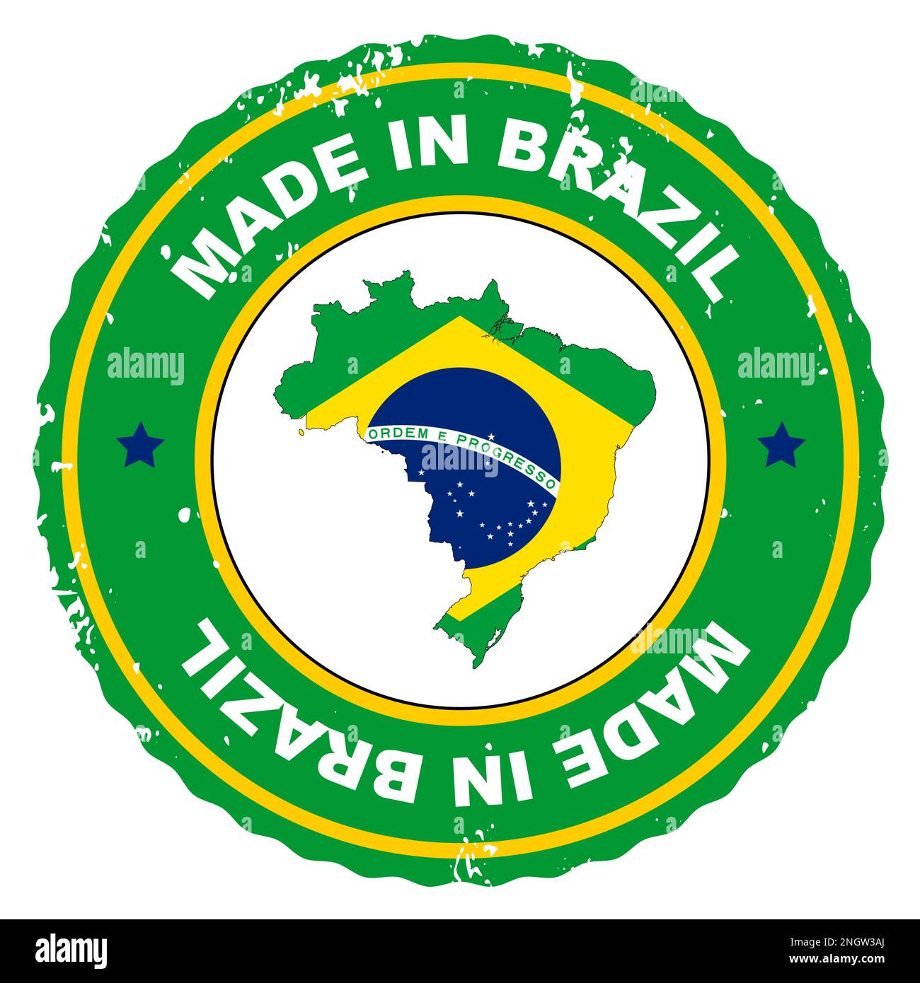 Retro style stamp Made in Brazil include the map and flag of Brazil ...
