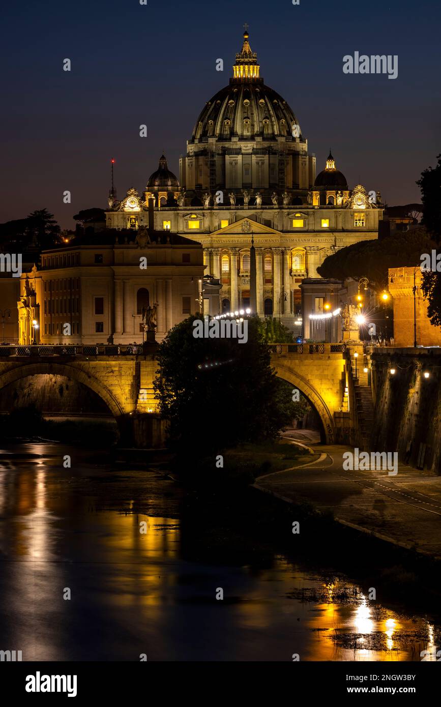 St Peter Basilica, The Vatican and Ponte Sant'Angelo bridge over Tiber ...