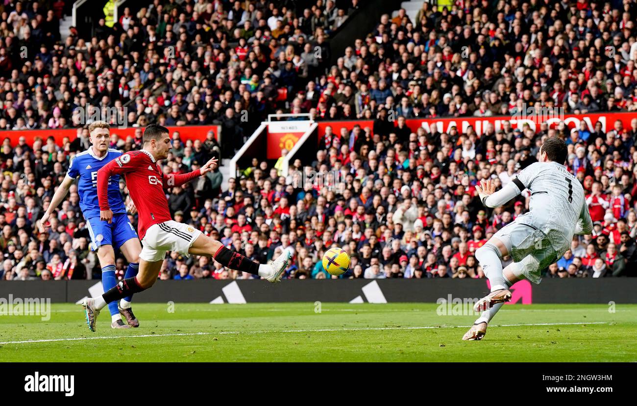 Manchester, UK. 19th Feb, 2023. Diogo Dalot of Manchester United misses ...