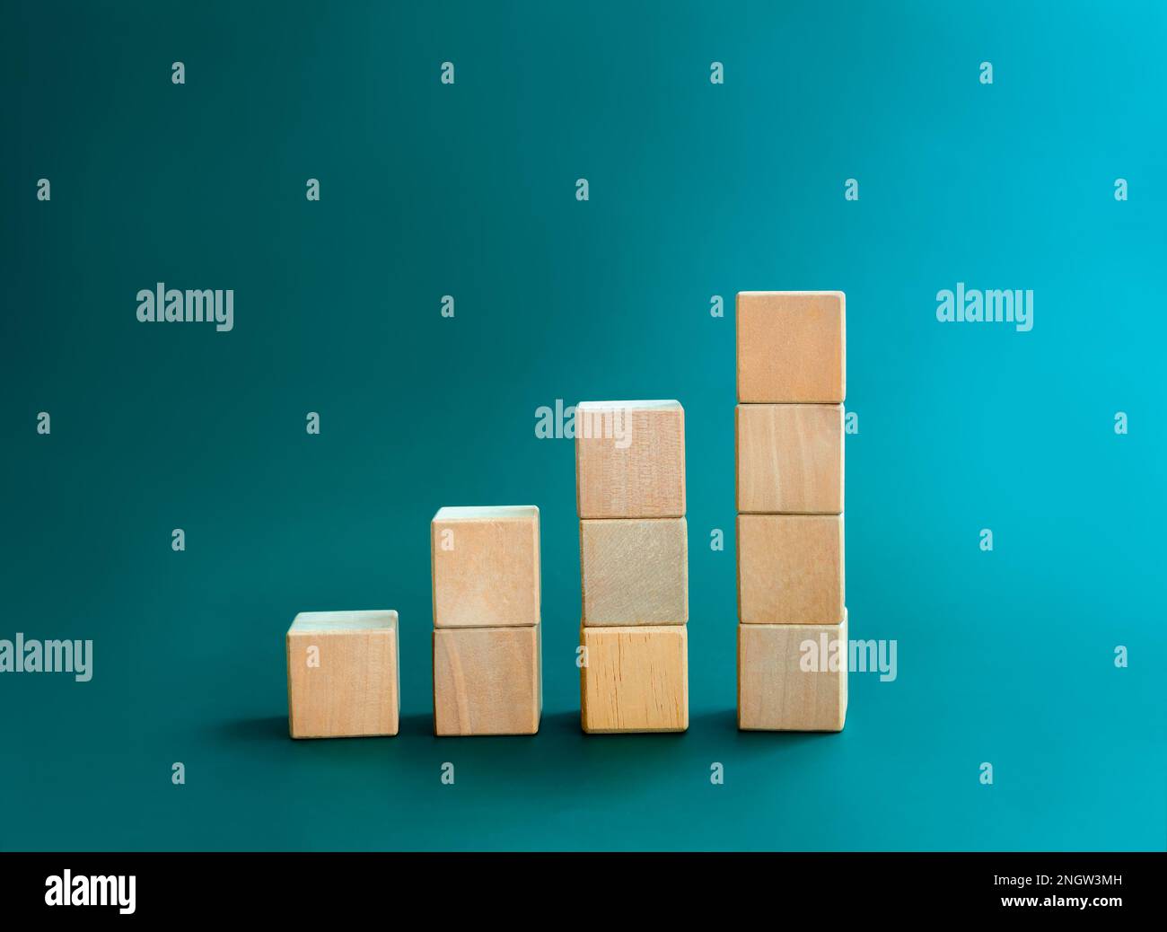 Blank wooden cube blocks bar graph chart steps, isolated on dark blue ...