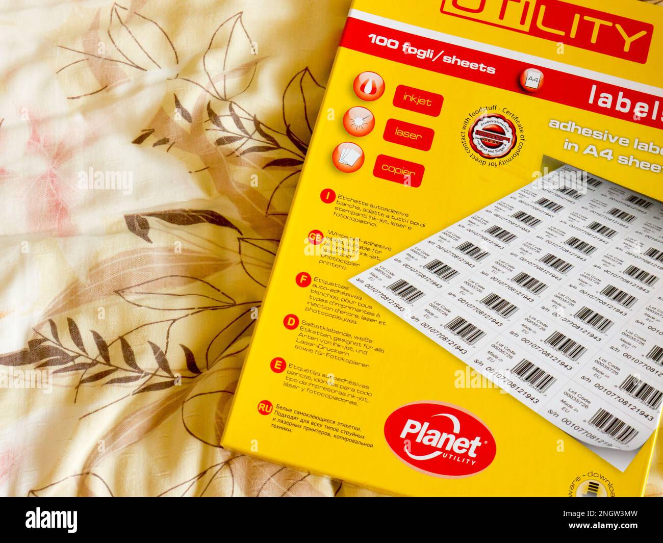 PLANET Utility White self-adhesive labels Stock Photo - Alamy