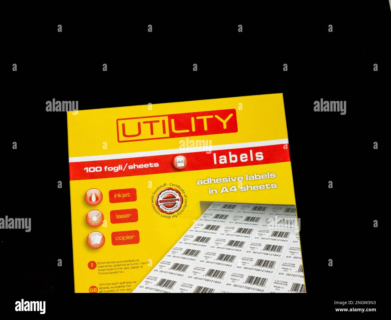 PLANET Utility White self-adhesive labels Stock Photo - Alamy