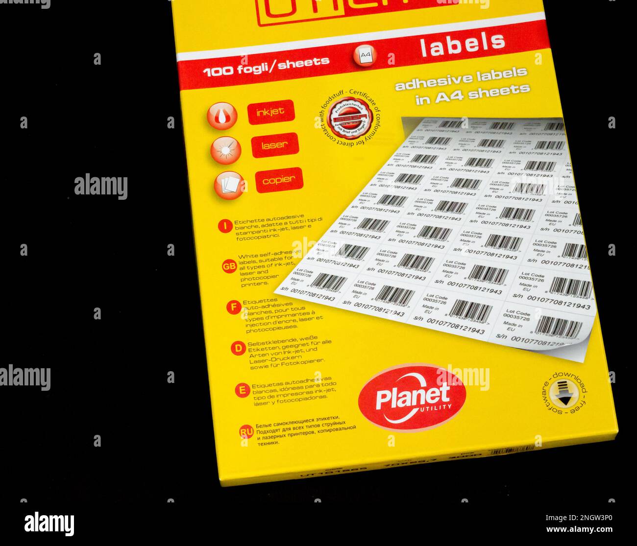 PLANET Utility White self-adhesive labels Stock Photo - Alamy