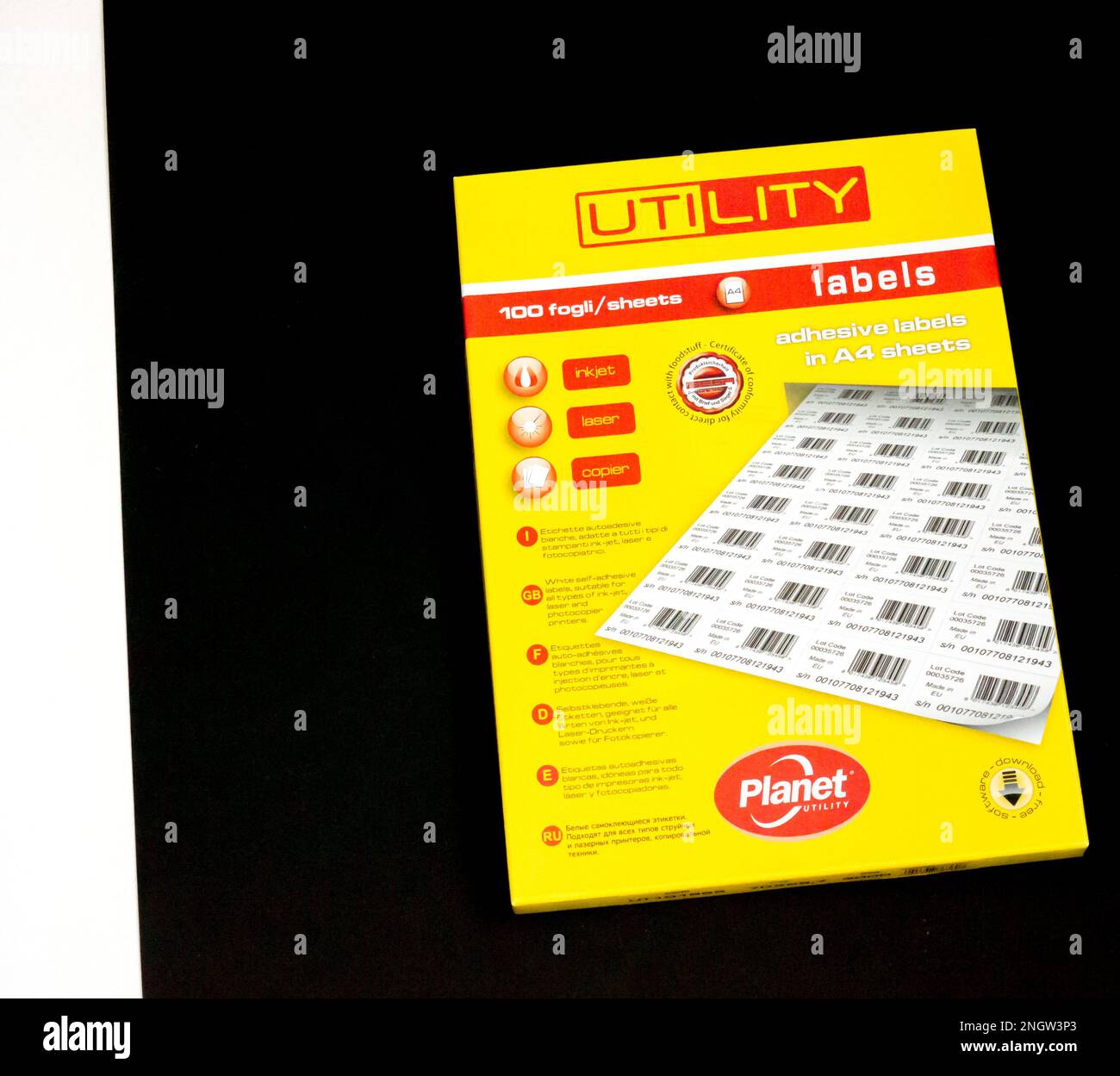 PLANET Utility White self-adhesive labels Stock Photo - Alamy