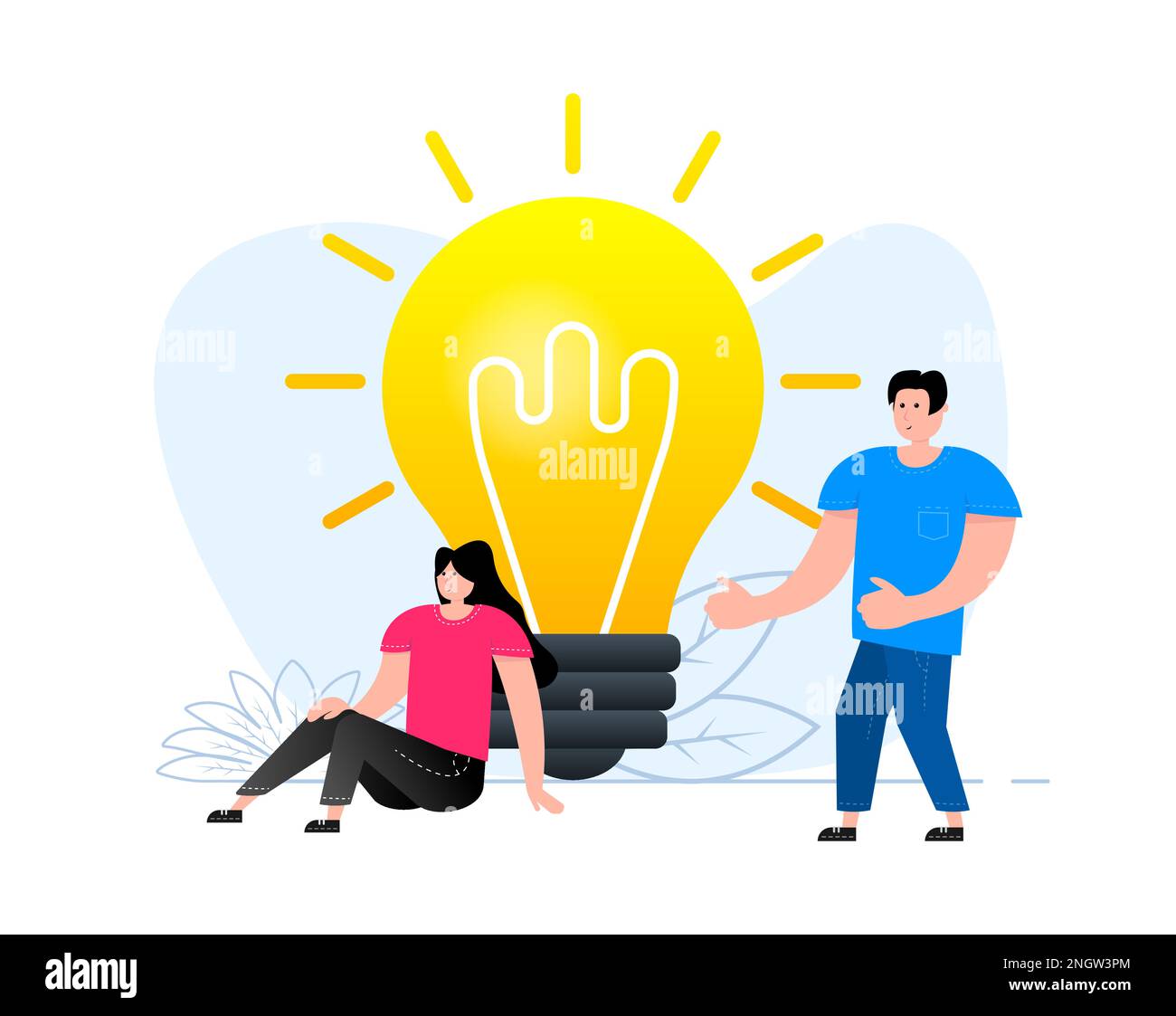People stand near the light bulb. Sharing business ideas. Solution ...