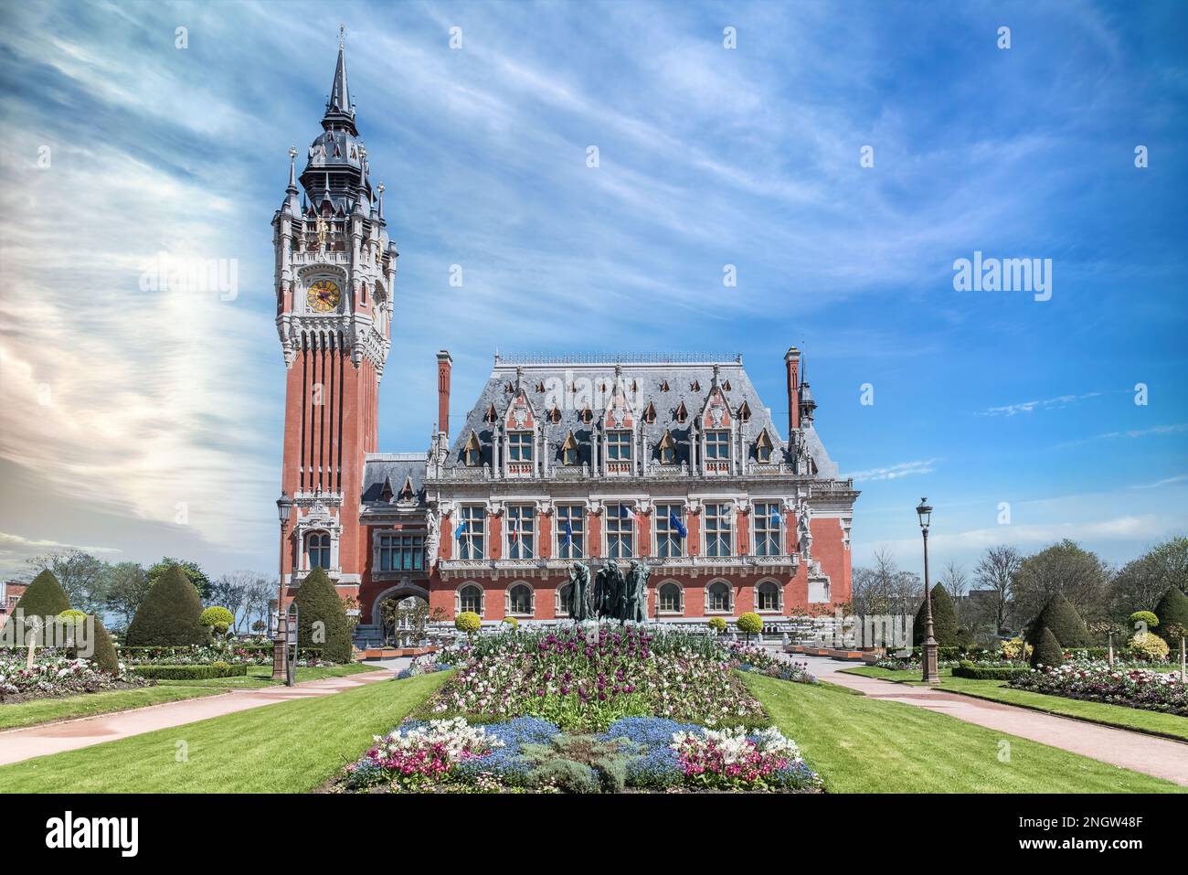 Calais, beautiful city hall in spring, in the North of France Stock ...