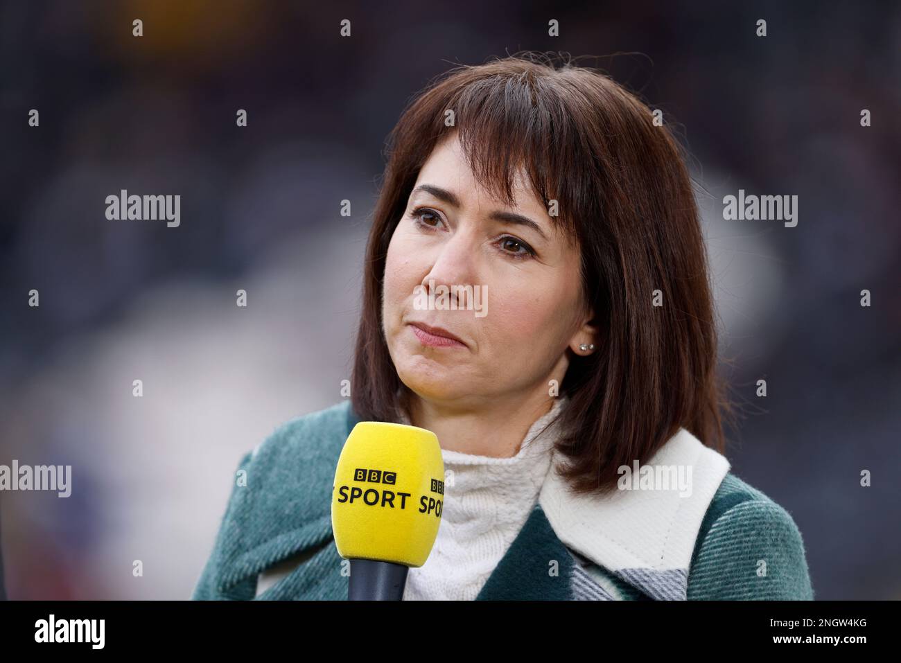 BBC presenter Tanya Arnold working for the Super league Show before the ...