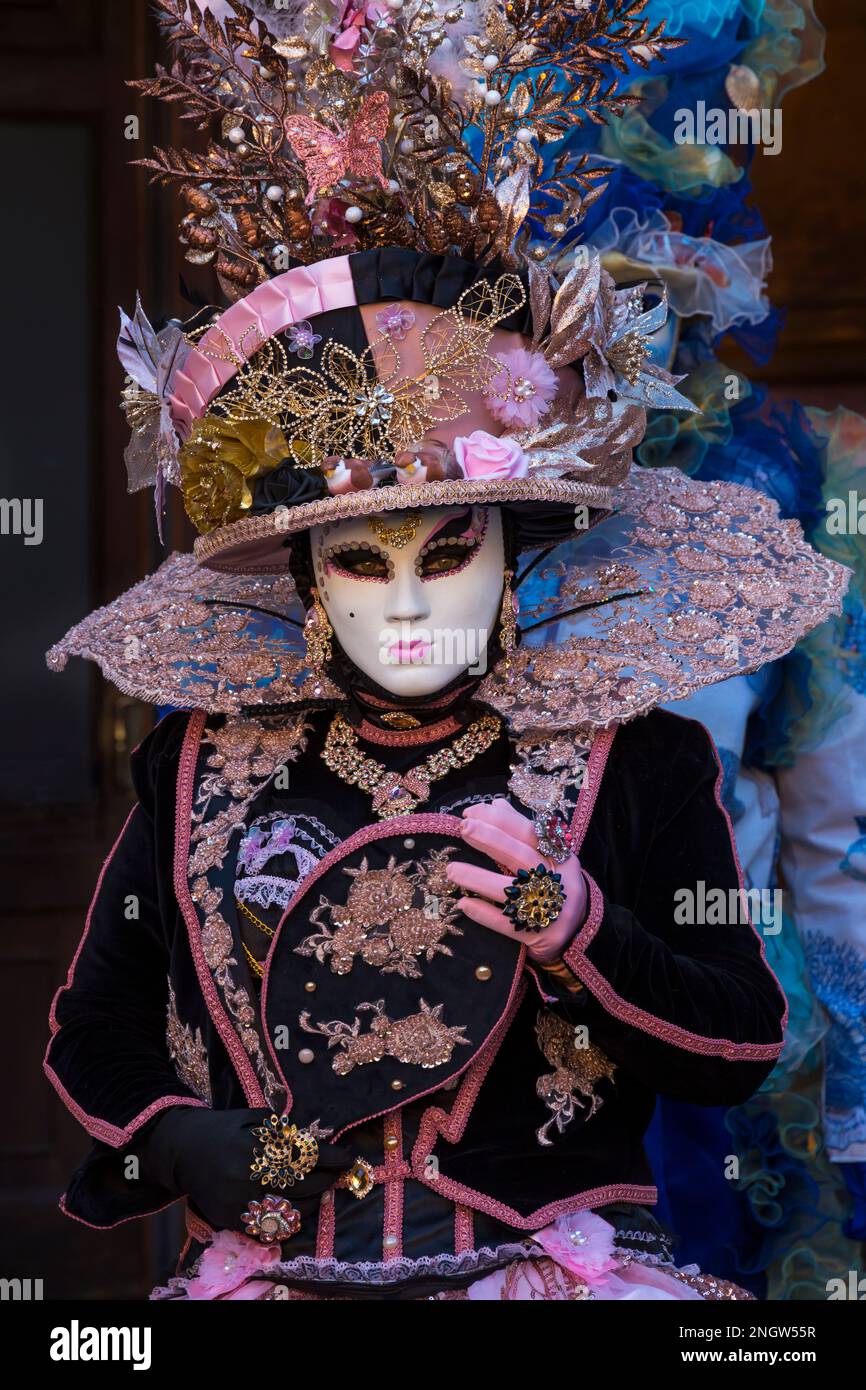 Carnival goer dressed in splendid costume and mask during Venice ...