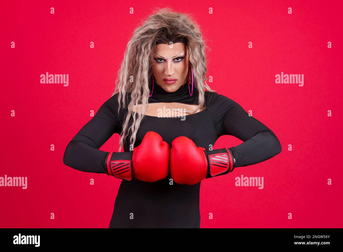 Transgender person with boxing gloves and defence attitude Stock Photo ...