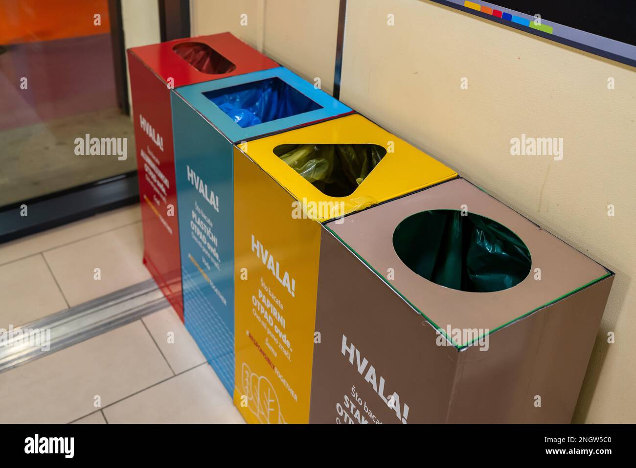 Bins for separate waste in shopping mall Novi Sad Serbia Stock Photo ...
