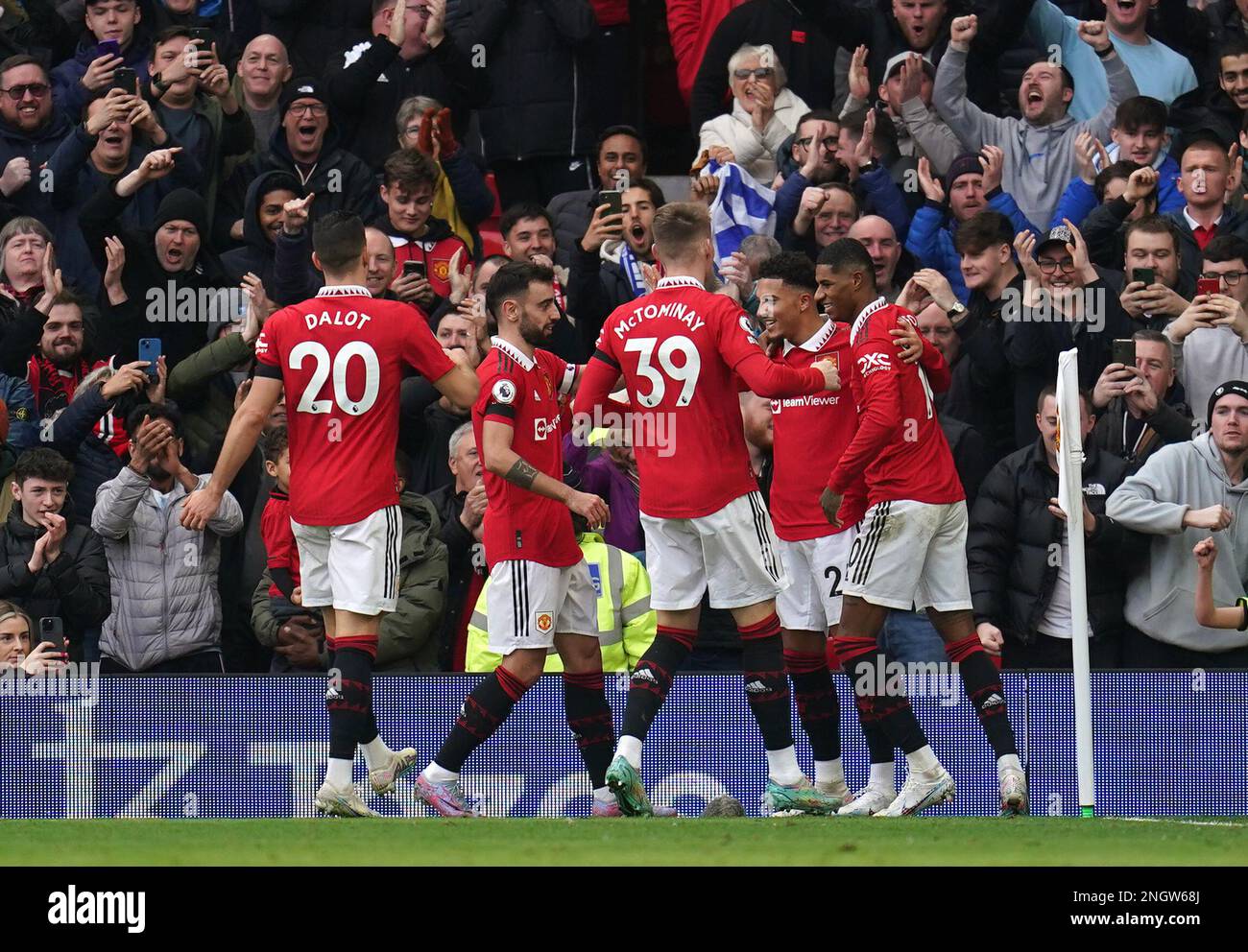 Manchester United's Jadon Sancho (second right) celebrates scoring ...