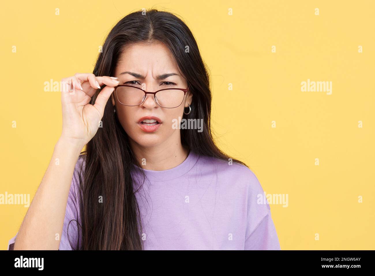 Woman taking off eyeglasses fatigue hi-res stock photography and images ...