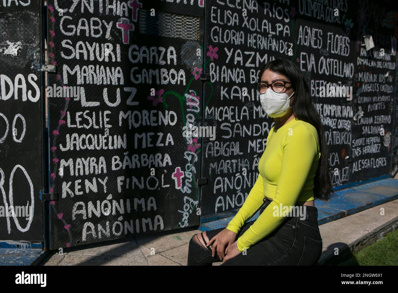 Acid attack survivor Maria Elena Ríos poses for a photo during a ...