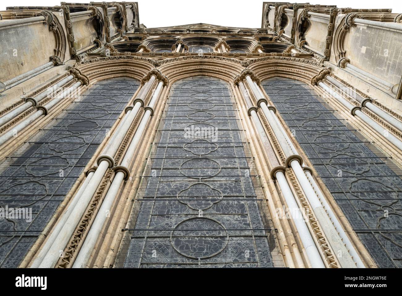 Magnificent vertical view of the tall leaded and stain glass windows of ...