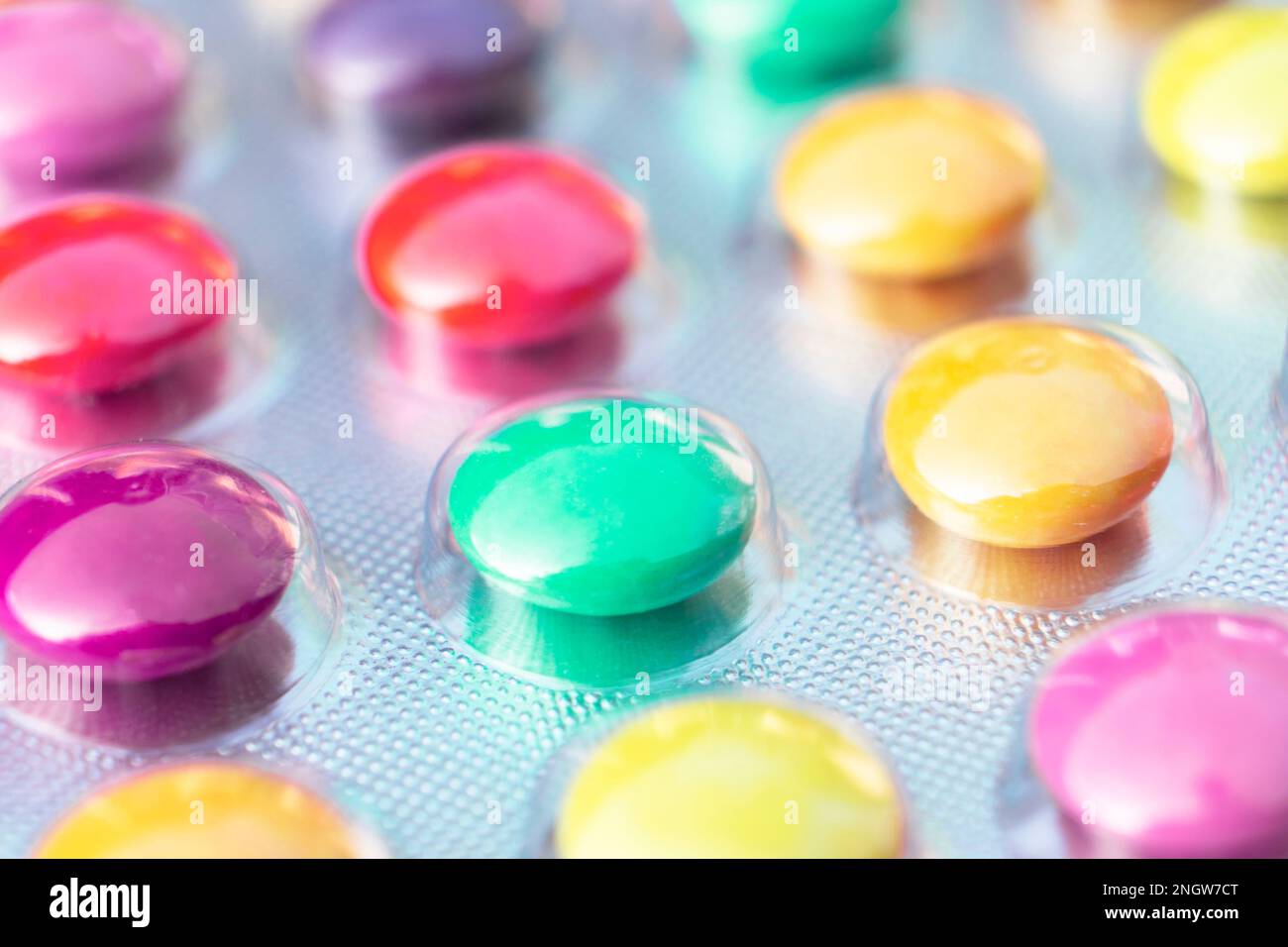 Candy in a blister package texture background. Cough drops in blister ...