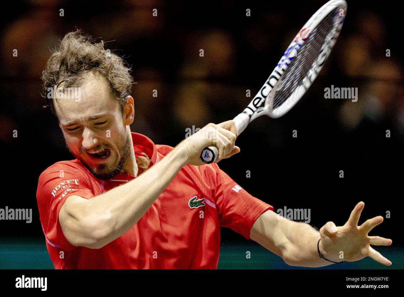 ROTTERDAM - Daniil Medvedev (RUS) in action against Jannik Sinner (ITA ...