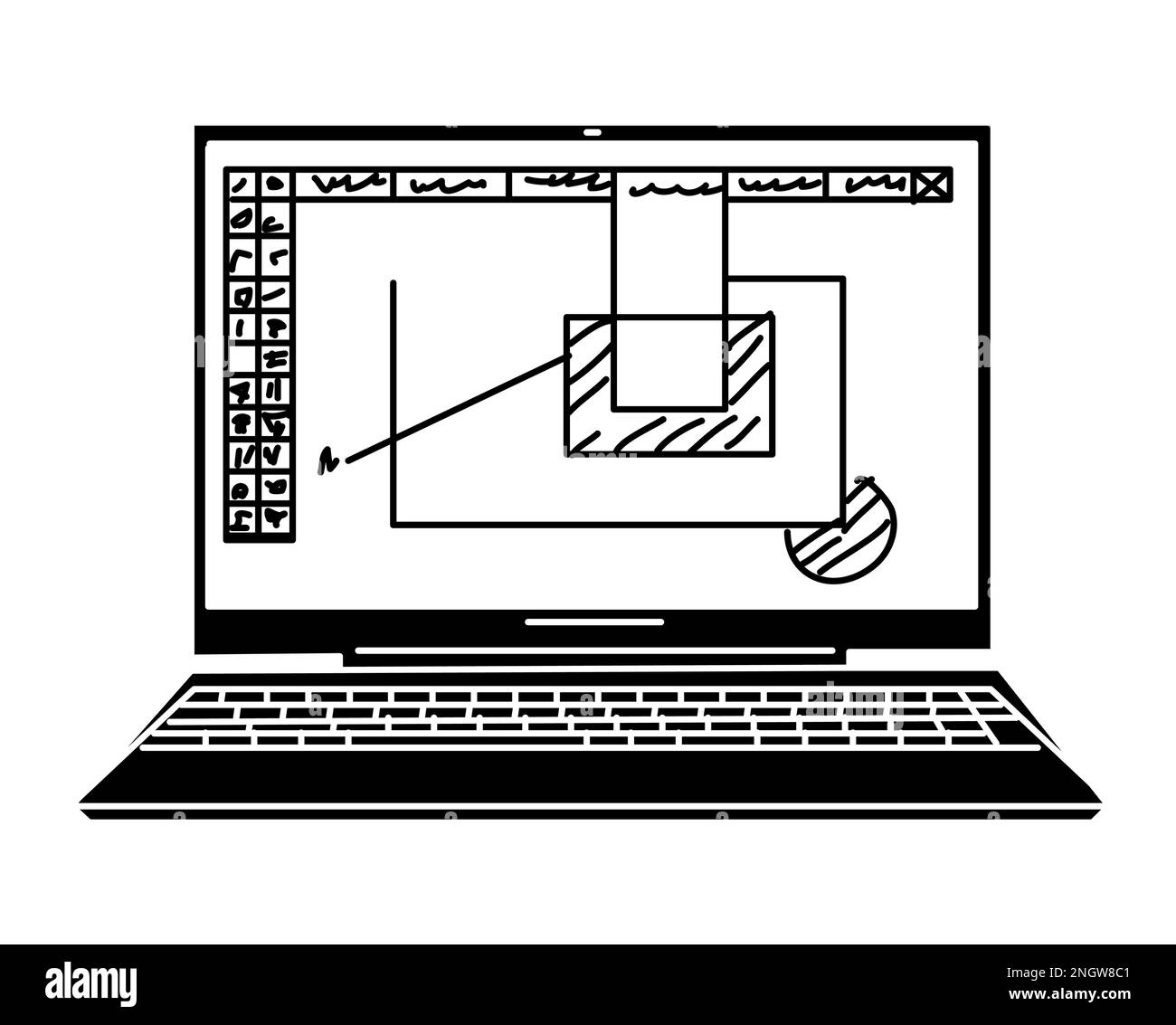 Open notebook with blueprint isolated object on white background. Black ...