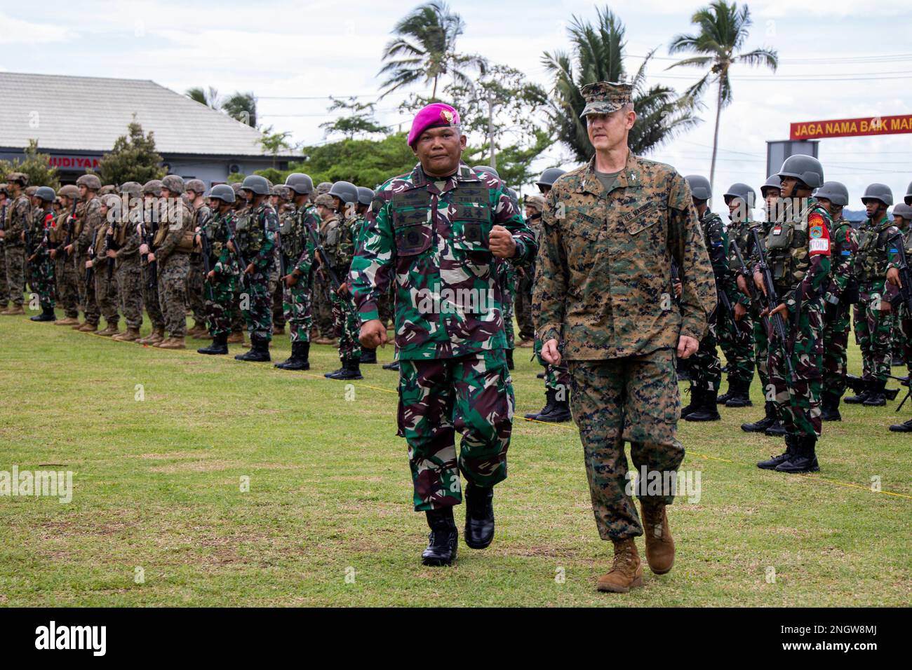 Indonesian Marine Corps Col. Bob O. Siregar, left, commanding officer ...