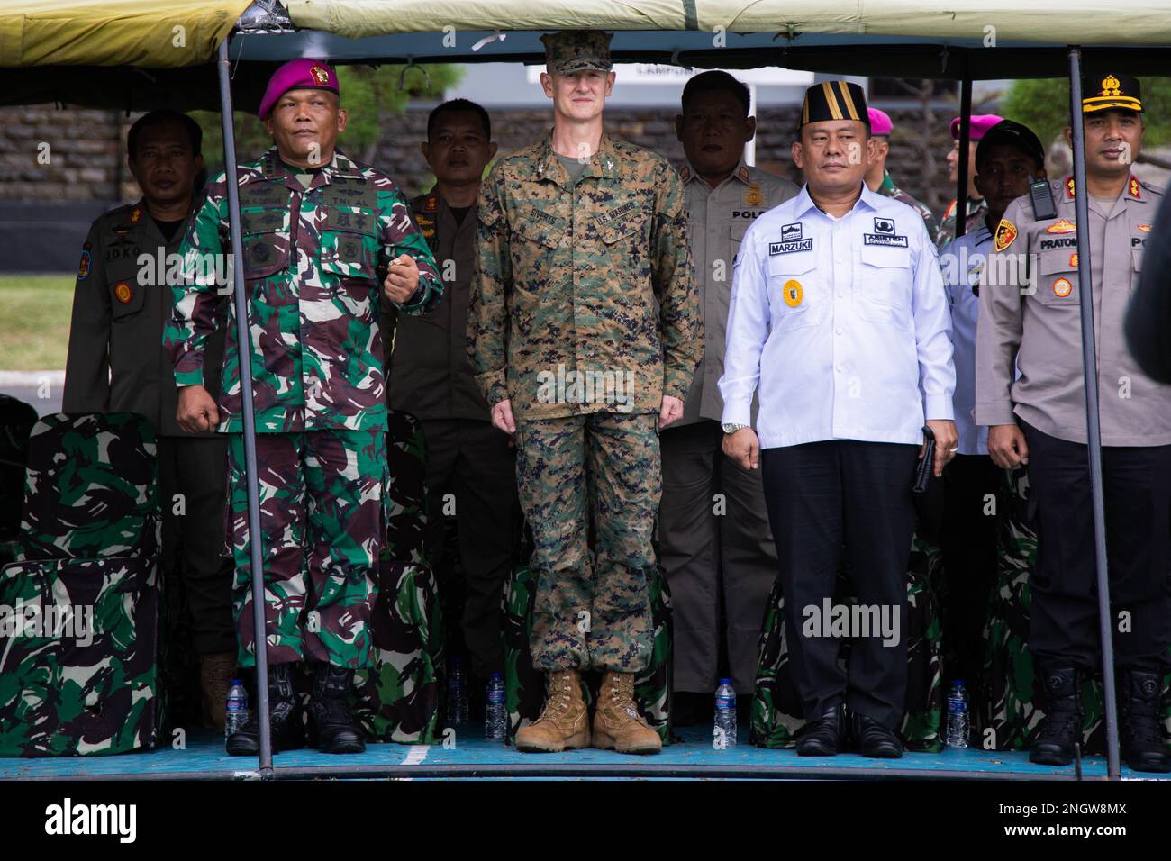 Indonesian marine Col. Bob O. Siregar, left, commanding officer of 4th ...