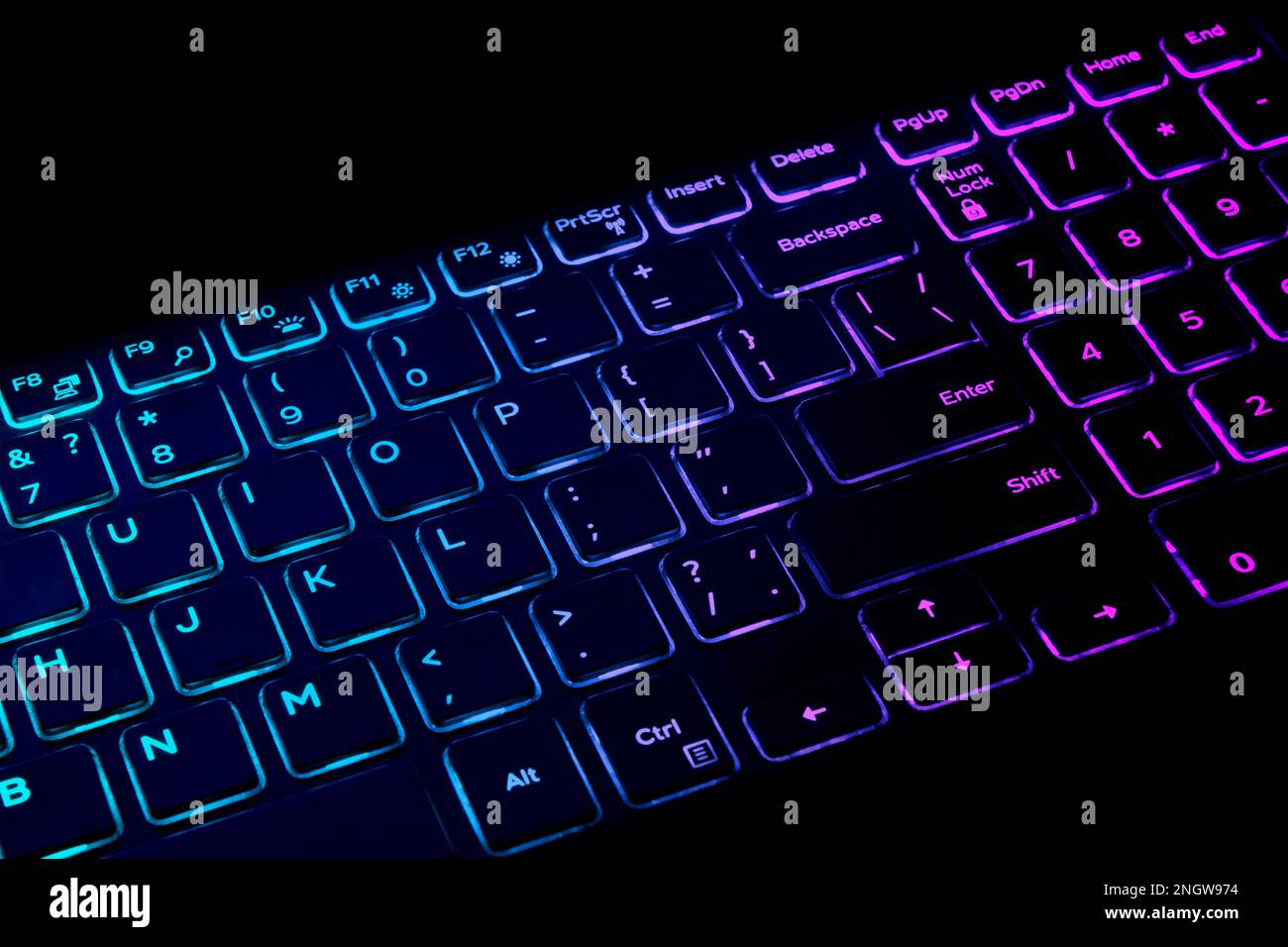 Modern laptop computer keyboard. Laptop keyboard. Detail of the new and ergonomic computer ...