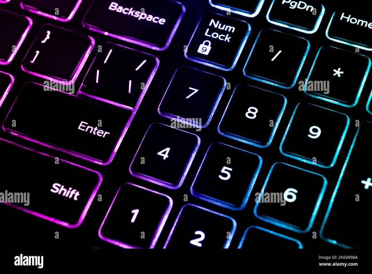 Modern laptop computer keyboard. Laptop keyboard. Detail of the new and ergonomic computer ...