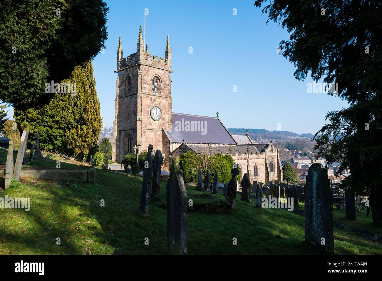 The Medieval Church of St Giles nestled on the slopes of a hill in the ...
