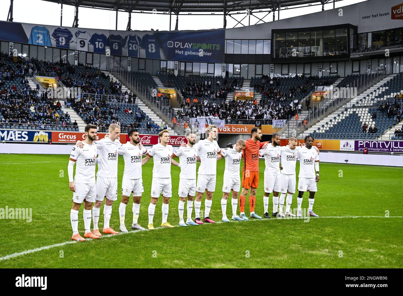 OH Leuven's players pictured at the start of a soccer match between KAA ...