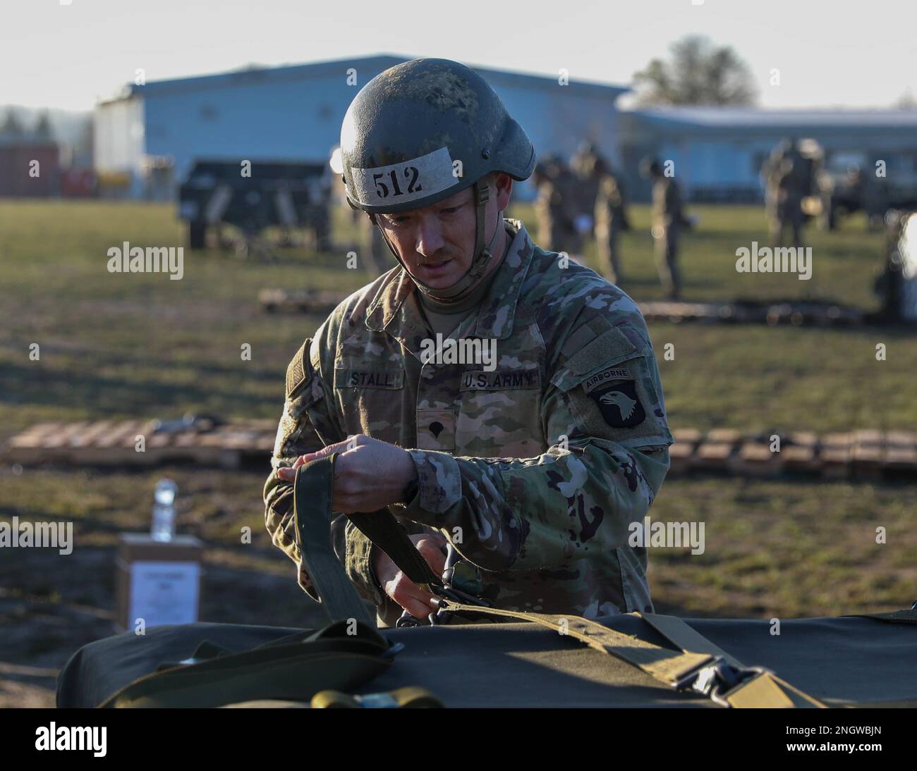 A soldier from the 101st Airborne Division (Air Assault) inspects a A ...