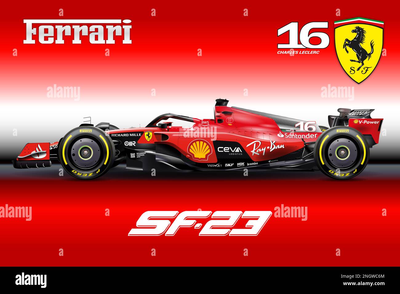 Maranello, Modena, Italy, february 2023, Ferrari SF-23 formula 1, Charles Leclerc number 16 ...