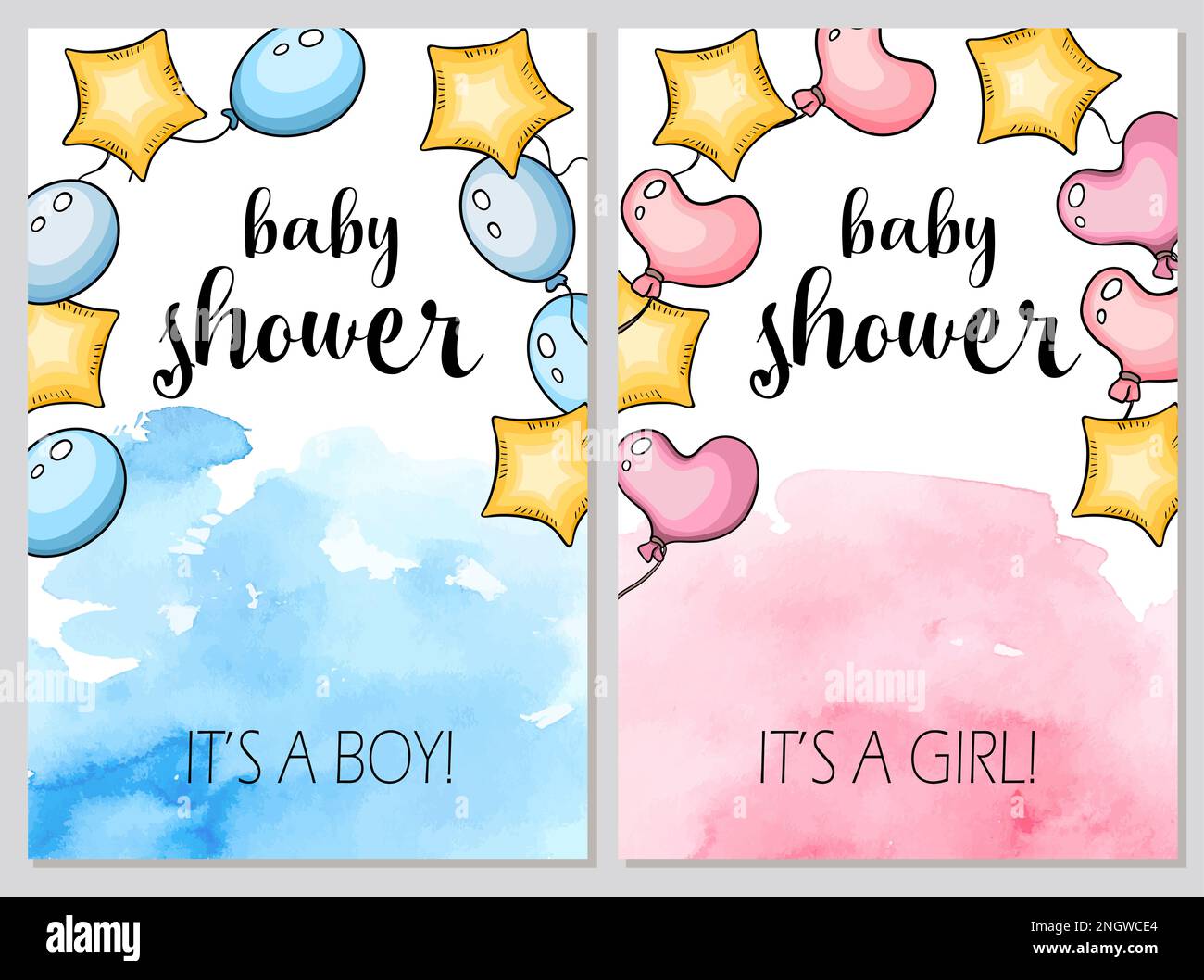 Festive banners for baby boy and baby girl. Air balloons on pink and ...