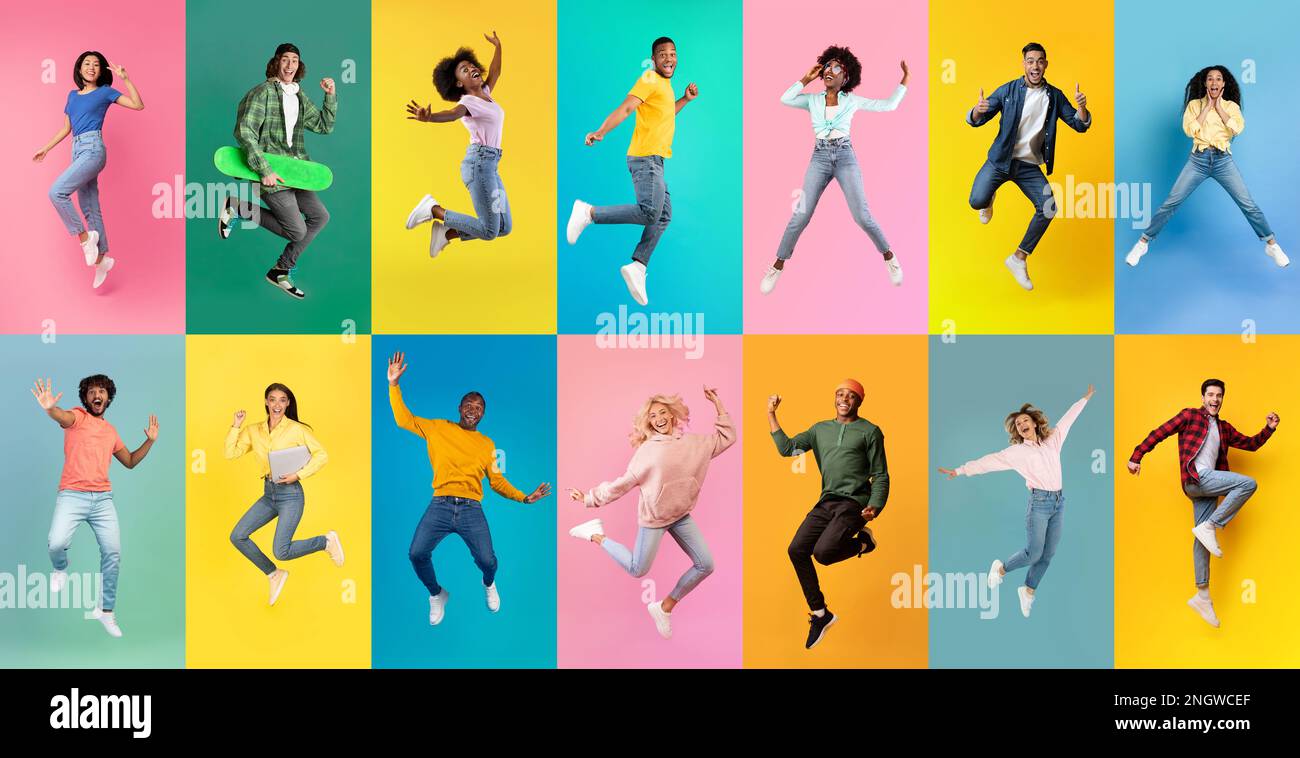 Carefree diverse multiethnic friends colorful hi-res stock photography ...