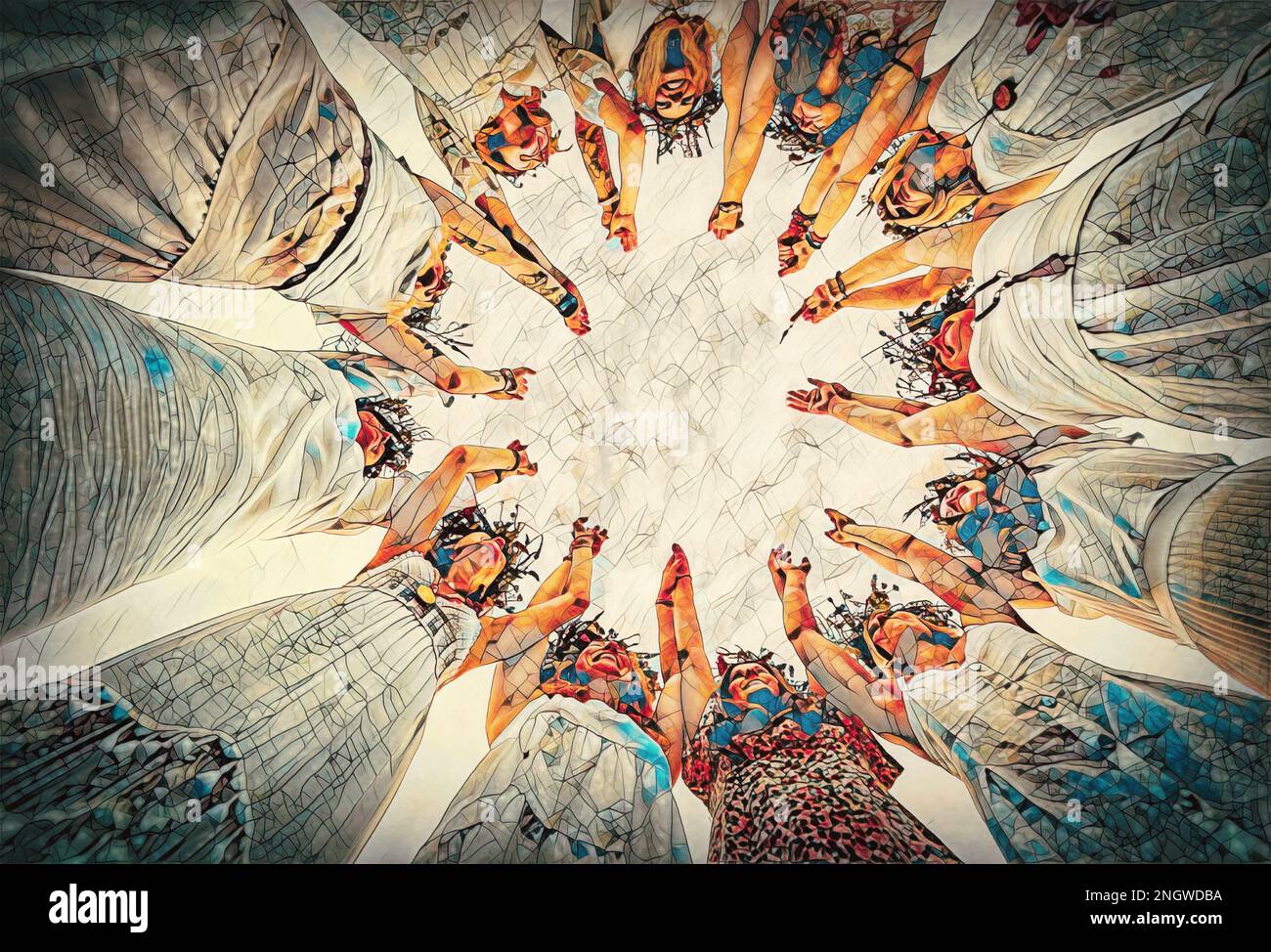 Women in flower wreath, Floral crown, symbol of summer solstice ...