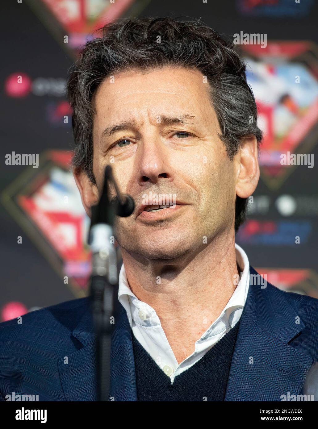 Dan Hart, CEO of Virgin Orbit, Cornwall speaks at a press conference ...