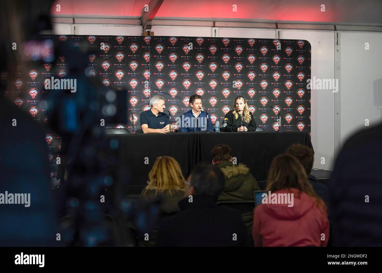 Dan Hart, CEO of Virgin Orbit (C) Ian Ennett, Deputy CEO UKSA (L) and ...