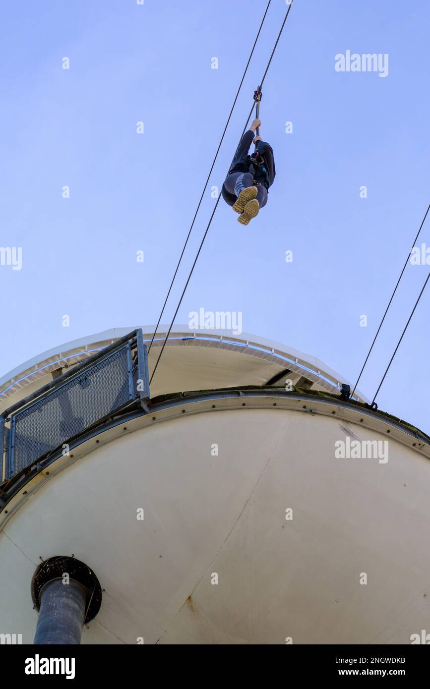 Bournemouth, Dorset, UK, 19th February 2023, Weather. A Zip Wire rider ...