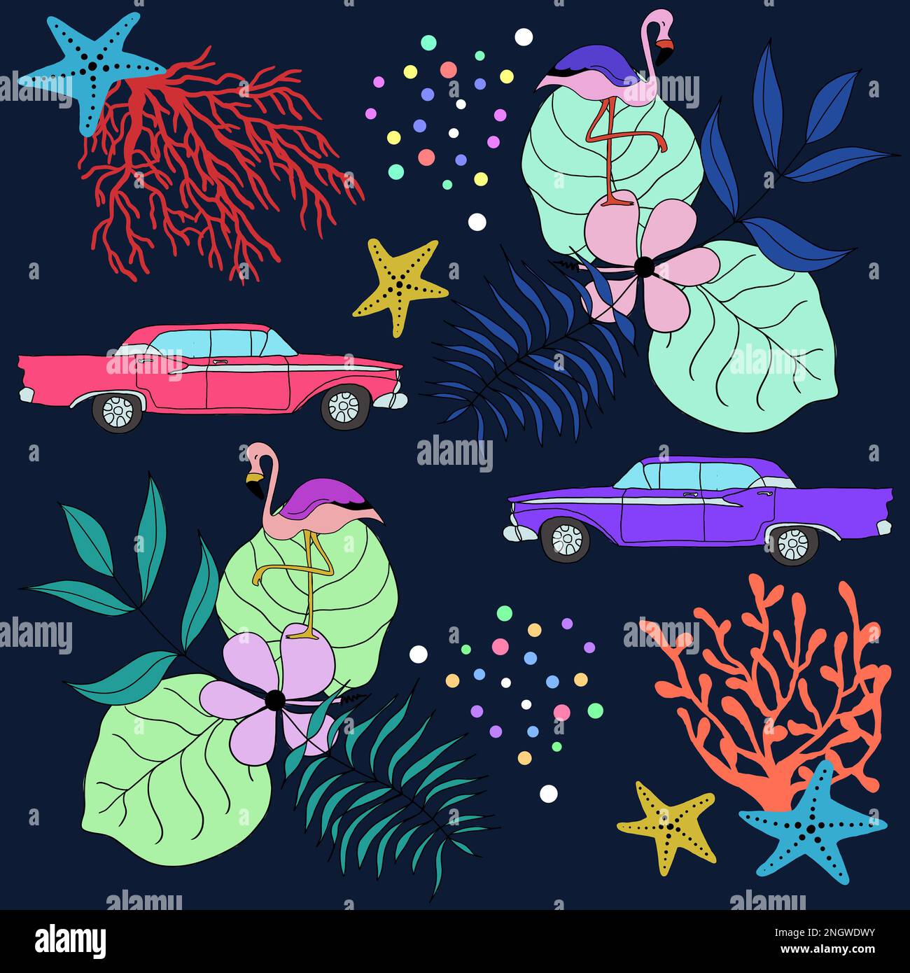 Retro tropical plants flowers hi-res stock photography and images - Alamy