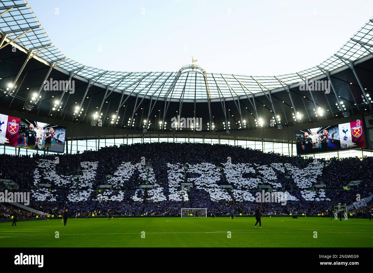 A general view of fans in the stands displaying a tribute to all-time ...