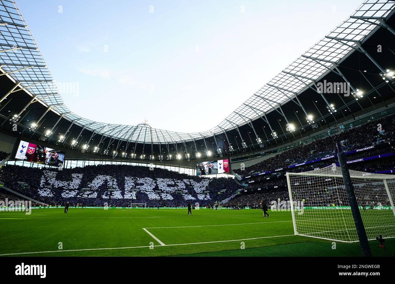 A general view of fans in the stands displaying a tribute to all-time ...