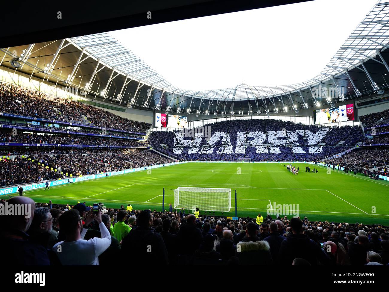 A general view of fans in the stands displaying a tribute to all-time ...
