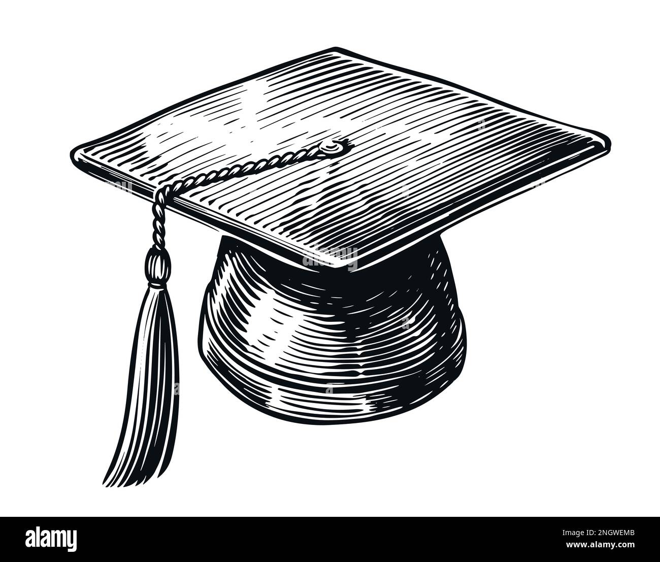 Graduation cap. Hand drawn student hat with tassel in sketch style ...